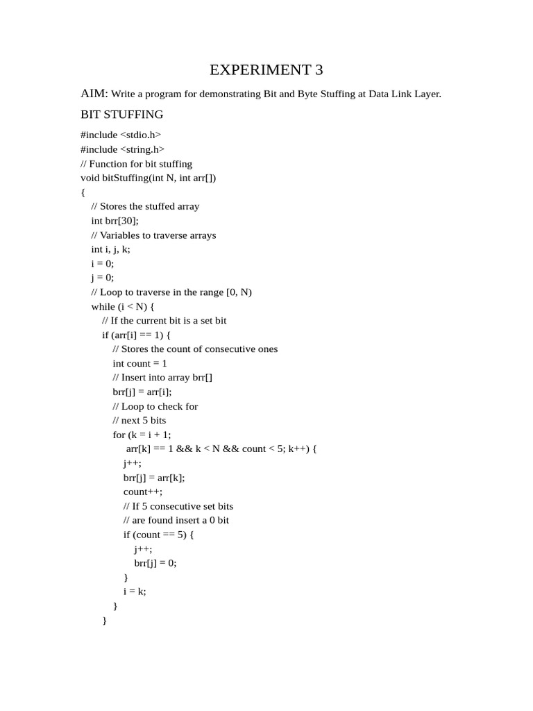 Bit and Byte Stuffing in C Code | PDF