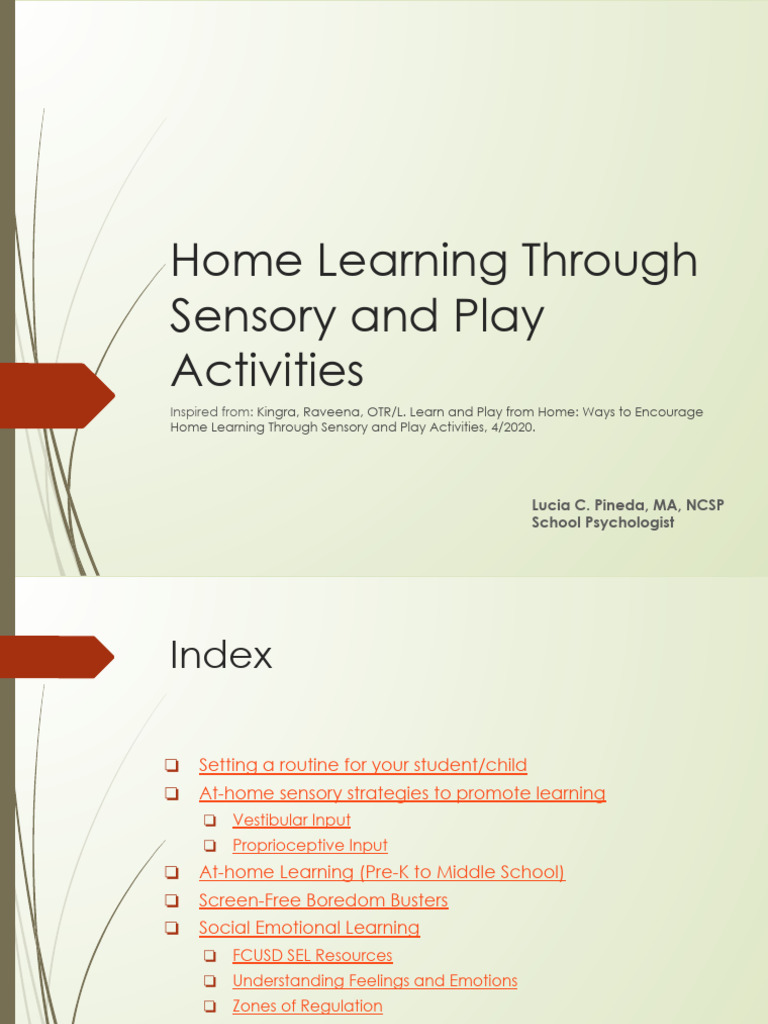 Sensory Learning Activities at Home | PDF | Vestibular System ...