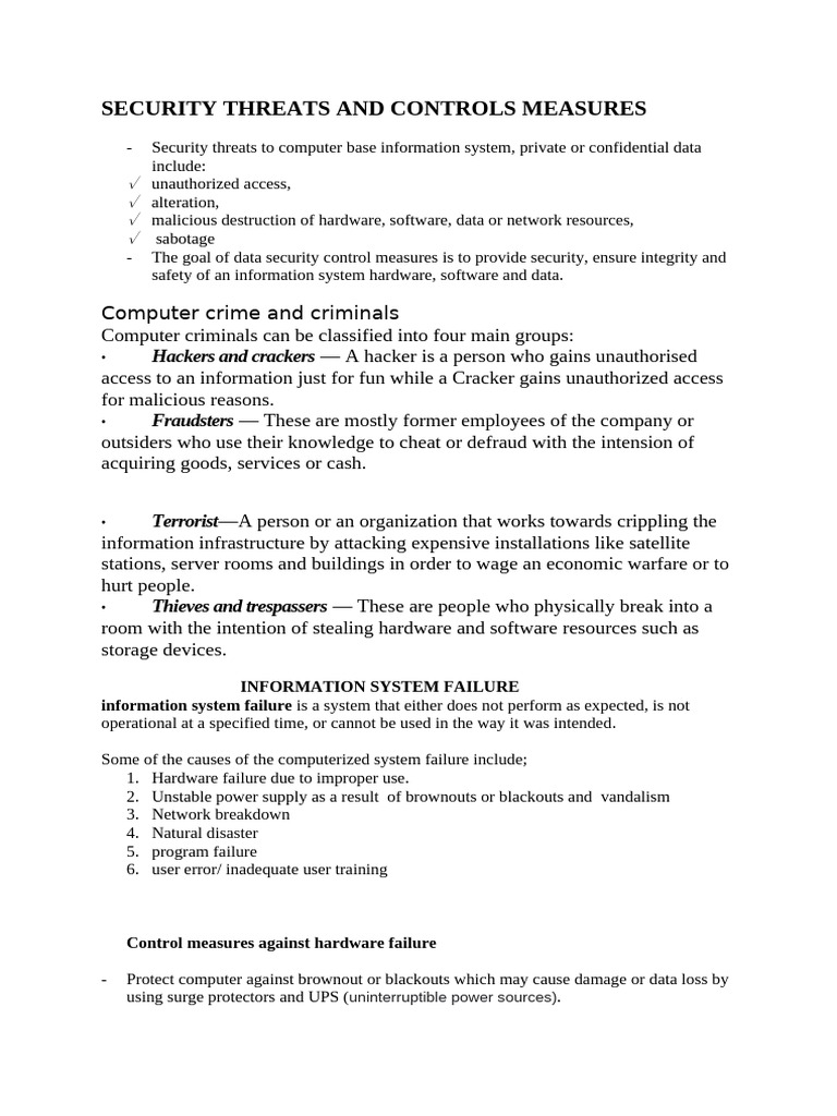 Data Security, Control Measures and Computer Crimes | PDF | Computer ...