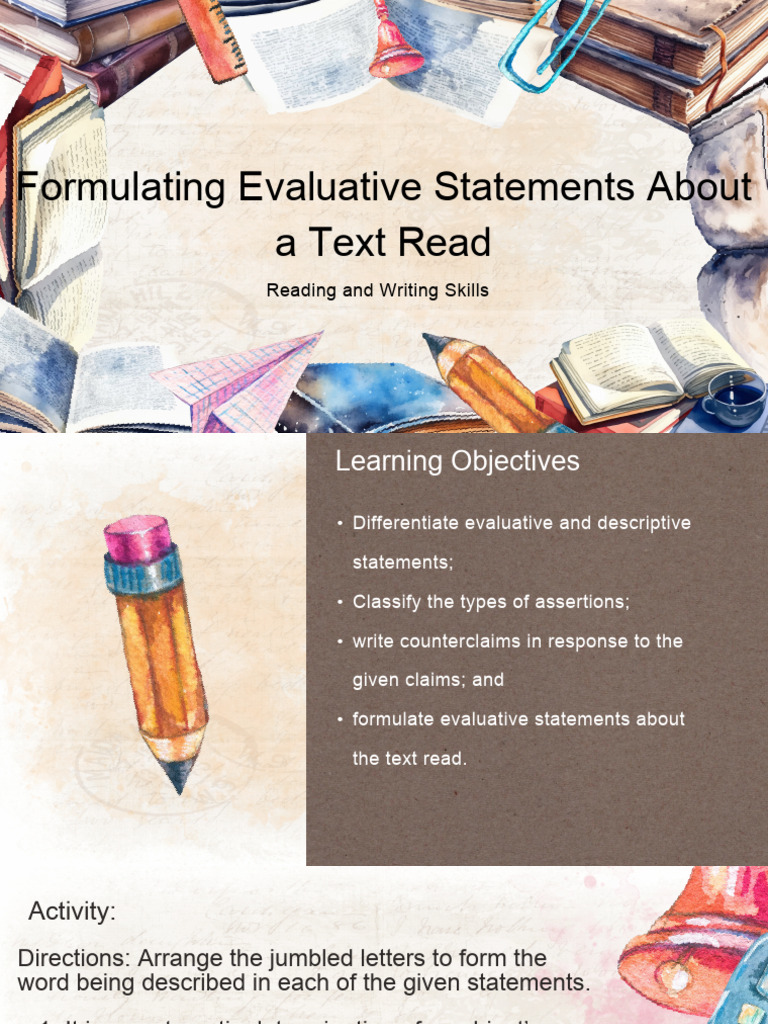 Formulating Evaluative Statements About A Text Read - 20250306 - 081653 - 0000 Compressed | PDF ...