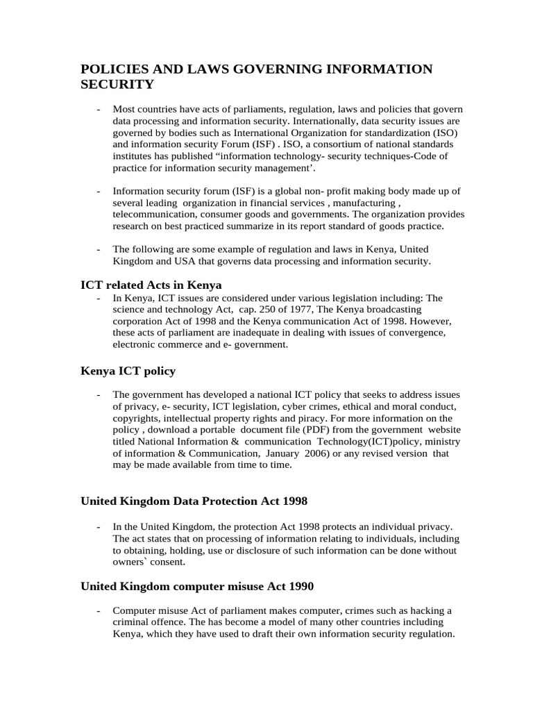Laws Governing Protection of Ict | PDF | Information Security | Privacy