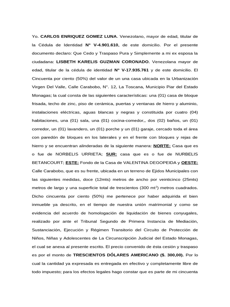 ESCRITO CESION DE BIENES LISBETH | PDF