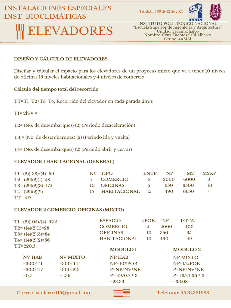 Cálculo de Elevadores | PDF
