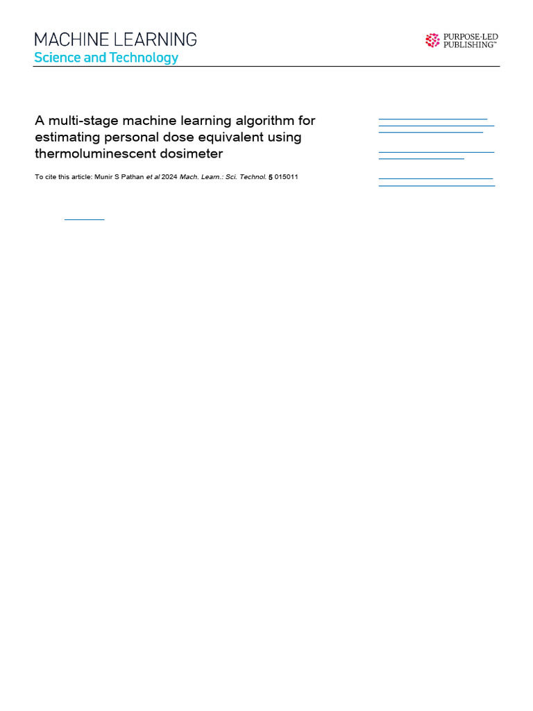 Pathan 2024 Mach. Learn. - Sci. Technol. 5 015011 | PDF | Machine Learning | Dosimetry