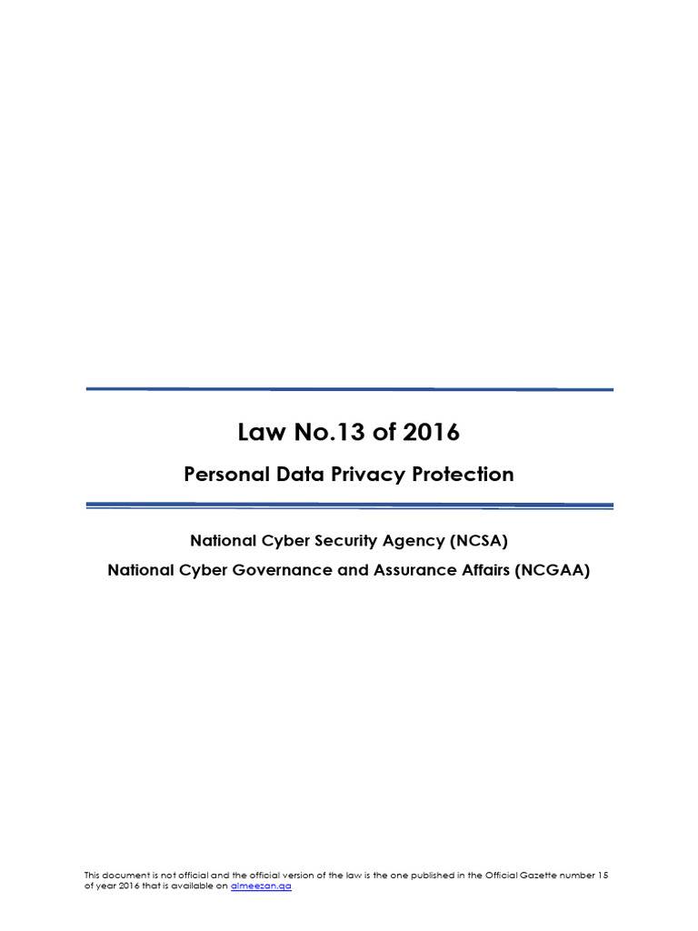 NCSA-NCGAA-Law No. (13) of 2016 On Protecting Personal Data Privacy ...