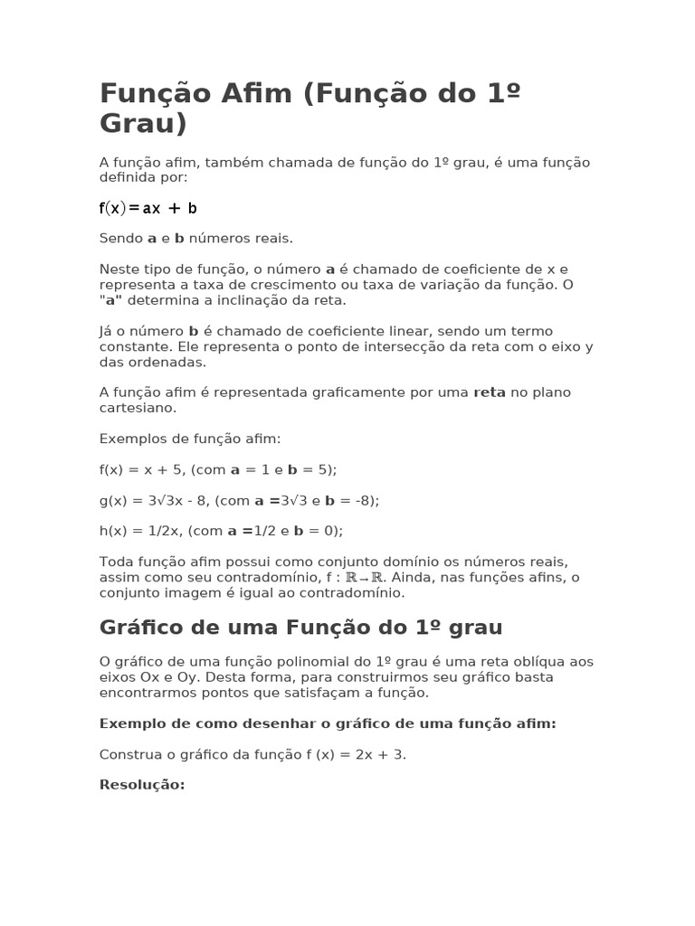 Entenda a Função Afim e Gráficos | PDF | Função (Matemática) | Linha ...