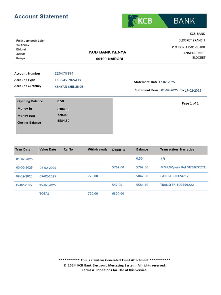 Faith Lelon Bank Statement - 1 | PDF | Banking | Payments