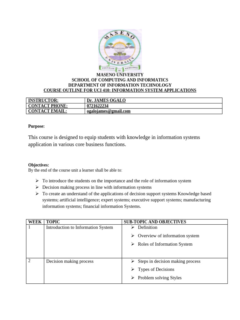 UCI 410 Information System Applications Course Outline | PDF | Decision ...