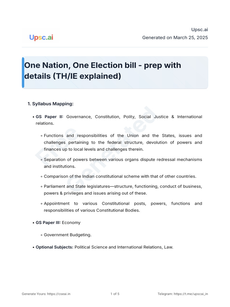 One Nation, One Elec 20250325 073708 Tmpcxrwd839 | PDF | Elections ...