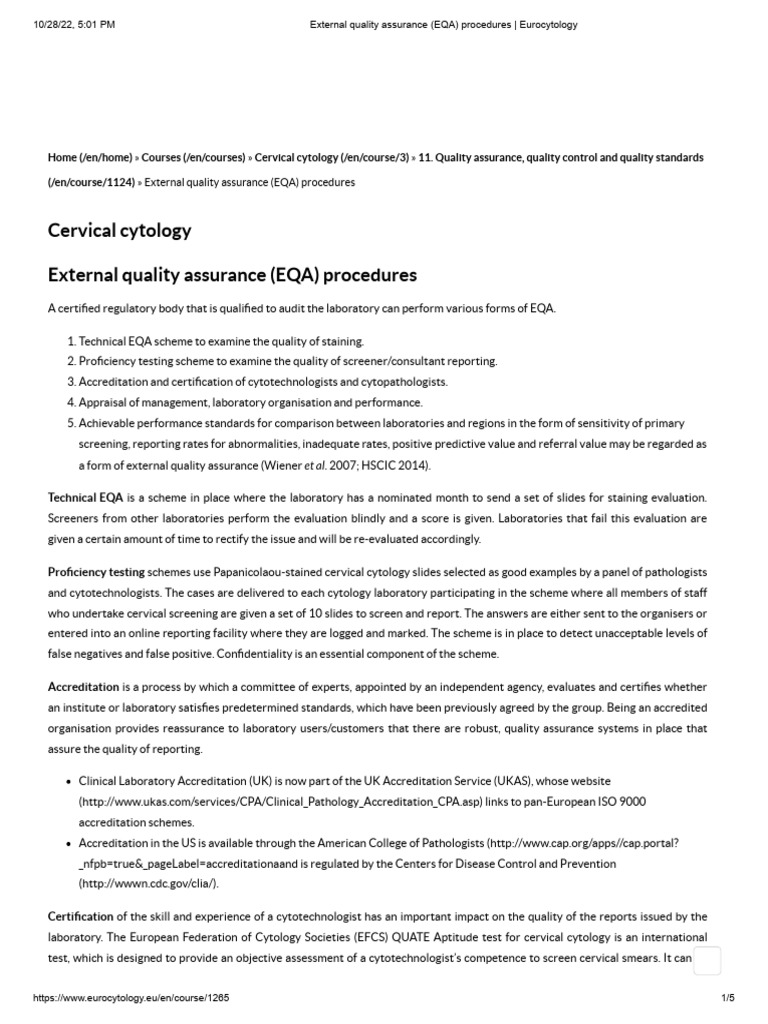 External Quality Assurance EQA CYTOLOGY | PDF | Cytopathology | Medical Specialties