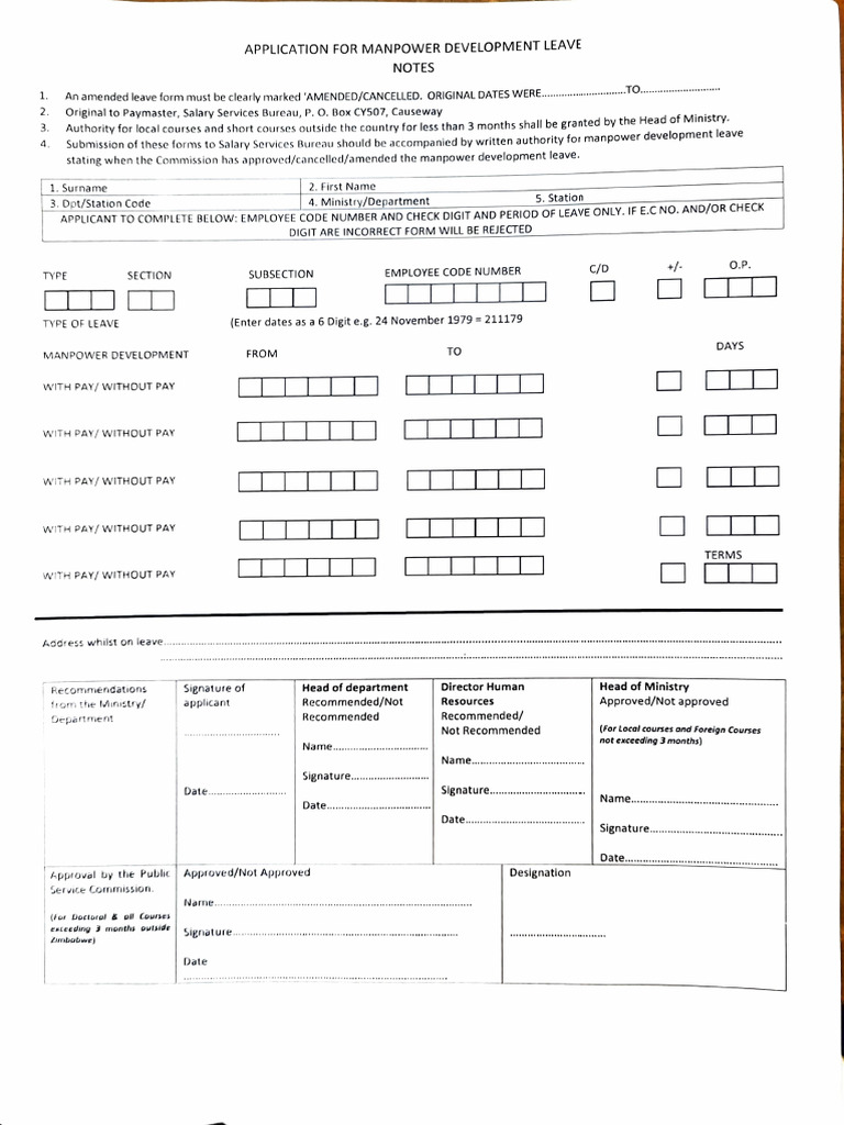 Manpower Development Leave Form | PDF | Human Resources | Government