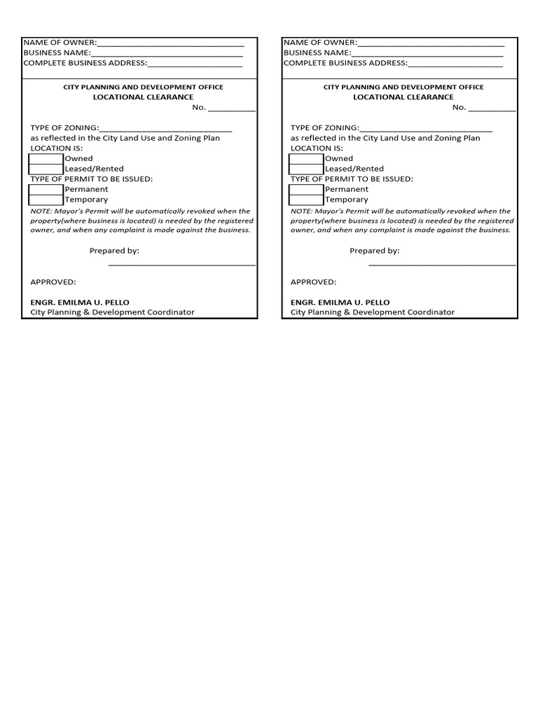 Locational Clearance Form | PDF