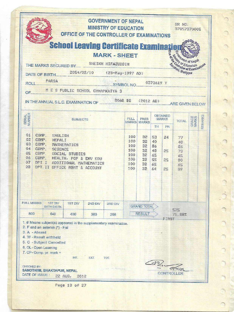 10 Th Class Marksheet Shiekh | PDF