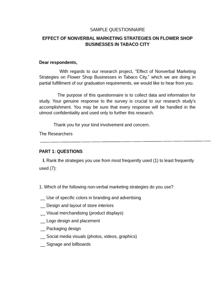 ABM-1 Survey Questionnaire (Revised) | PDF | Brand | Nonverbal ...