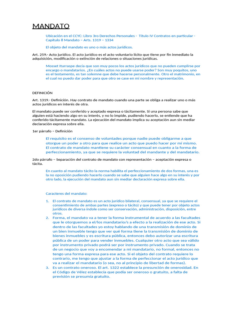Contrato de Mandato: Definición y Características | PDF | Derecho ...