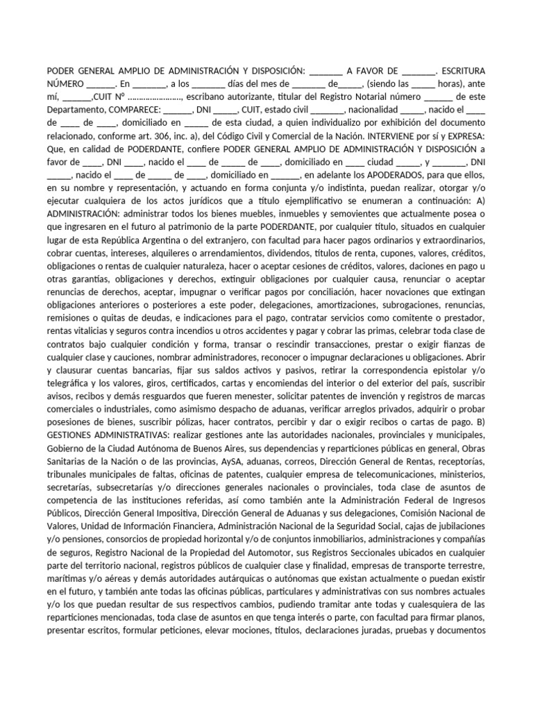 Poder General Amplio de Administracion y Disposicion | PDF | Pagos | Bancos