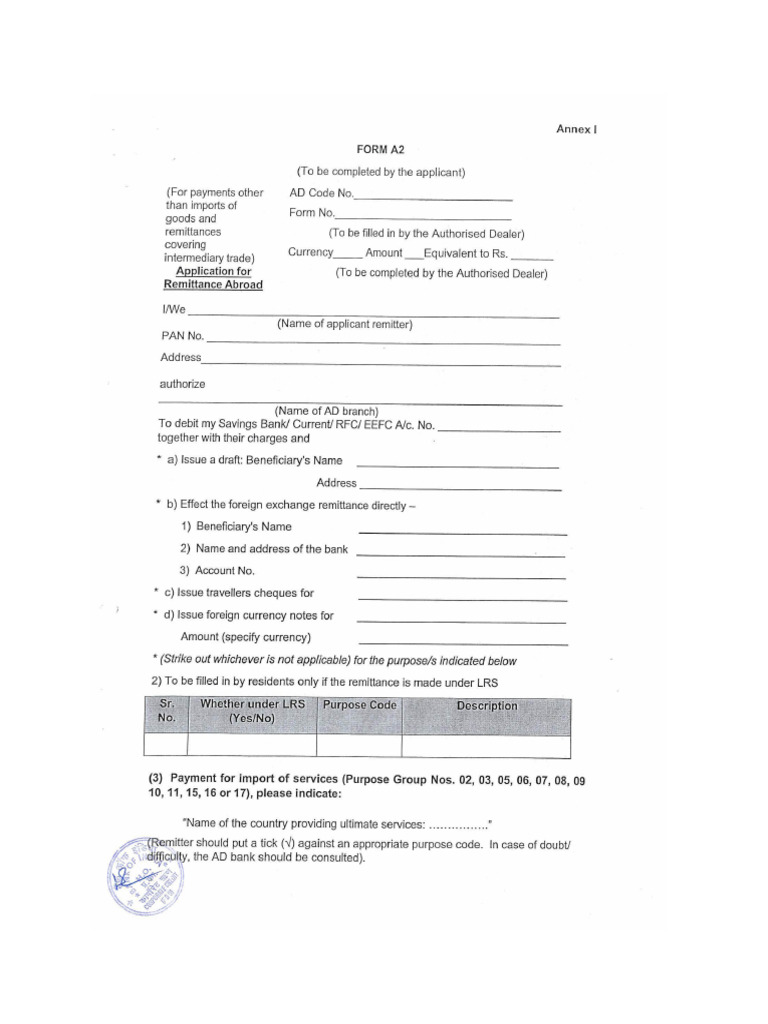 Form A2 Cum LRS Declaration | PDF