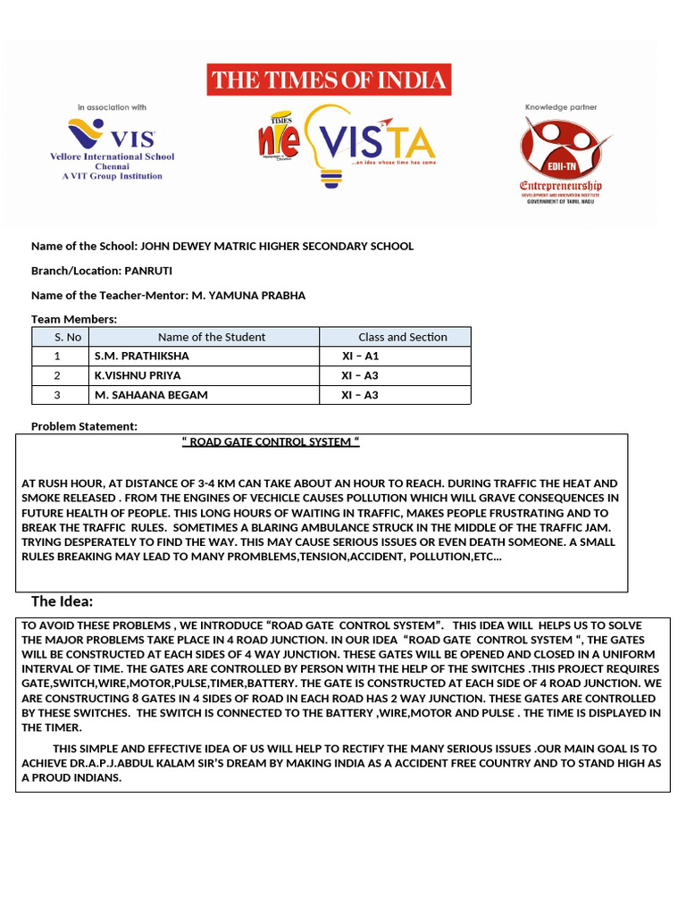 Times NIE Vista Ideathon - Template 2023-24 | PDF