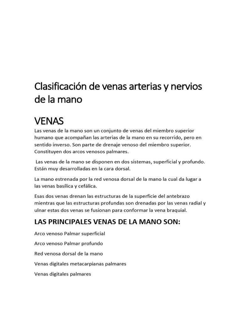 Venas y arterias de la mano | PDF | Mano | Vena