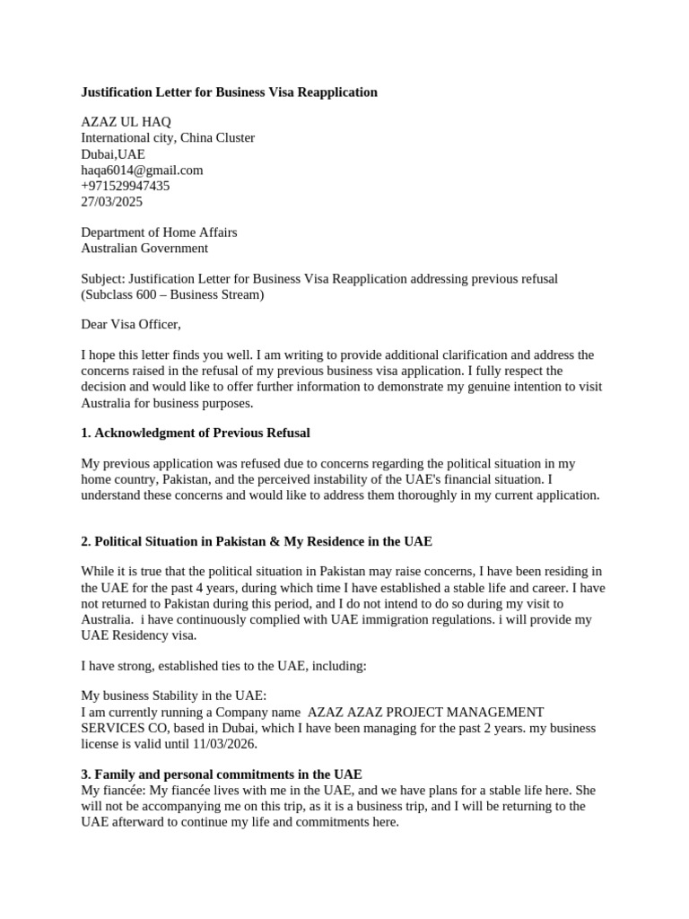 Sample Justific-WPS Office | PDF | Travel Visa | United Arab Emirates