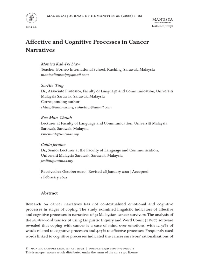 Affective and Cognitive Processes in Cancer Narratives | PDF | Affect ...