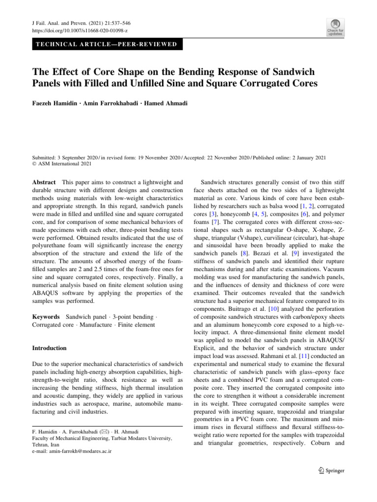 The Effect of Core Shape On The Bending Response of Sandwich Panels ...
