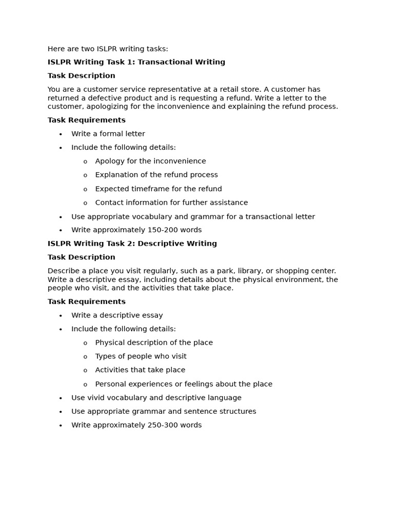 ISLPR Writing 1 | PDF