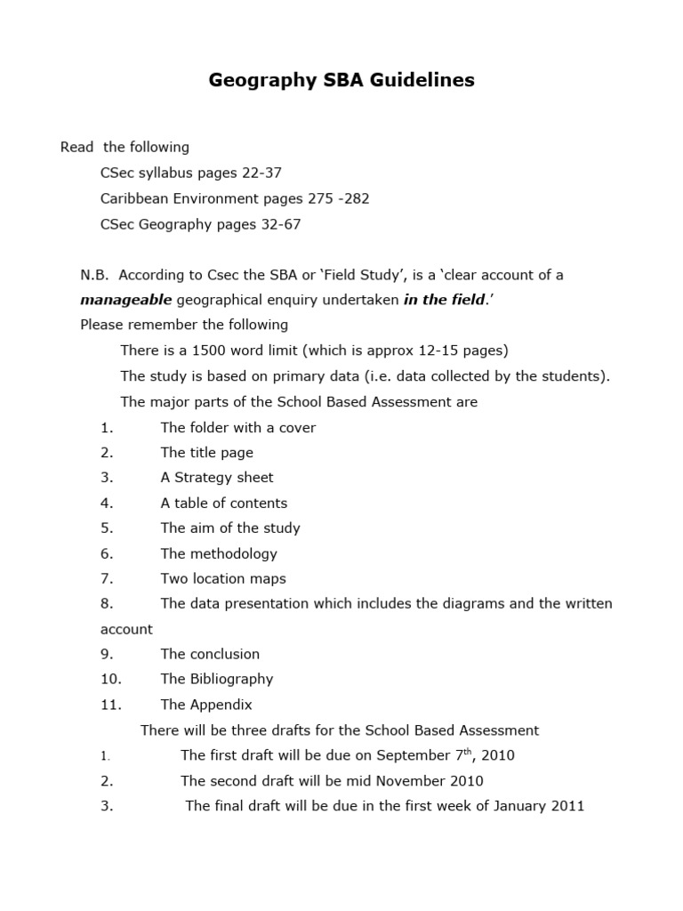 CXC-geography SBA Guidlines | PDF