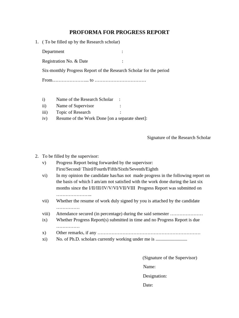 PROFORMA FOR PROGRESS REPORT Crrectd. | PDF