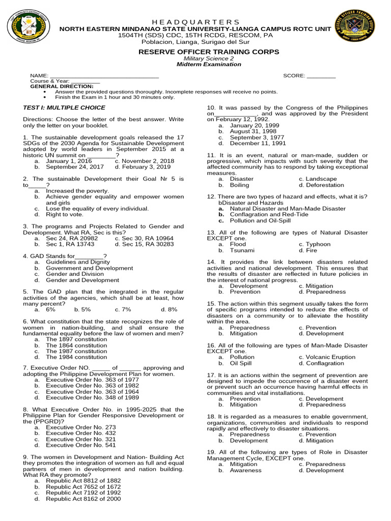 Midterm Exam - Questionnaire - 2025 | PDF | Emergency Management | Map
