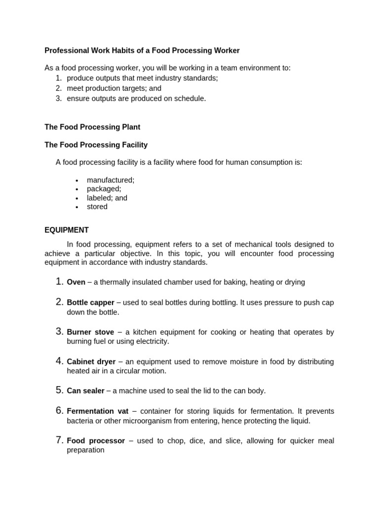 Essential Work Habits for Food Processors | PDF | Fruit Preserves ...