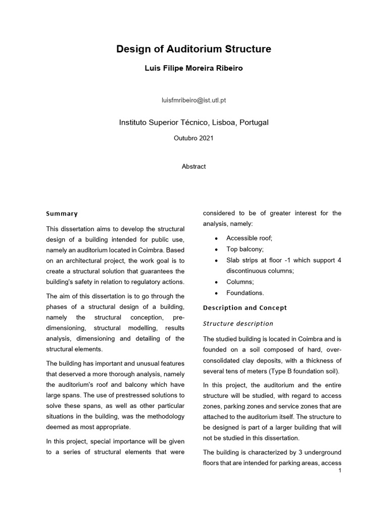 Extended Abstract Thesis - Design of Auditorium Structure | PDF | Beam (Structure) | Bending