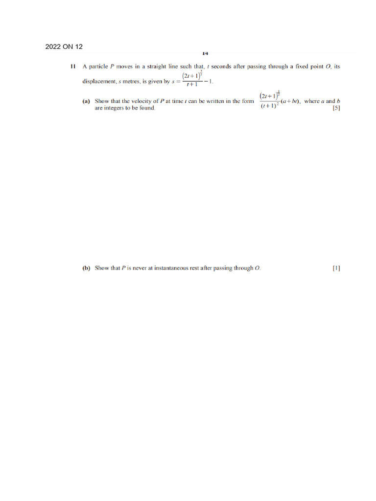 IGCSE 0606 Additional Maths Kinematics Topical Past Paper Qs | PDF