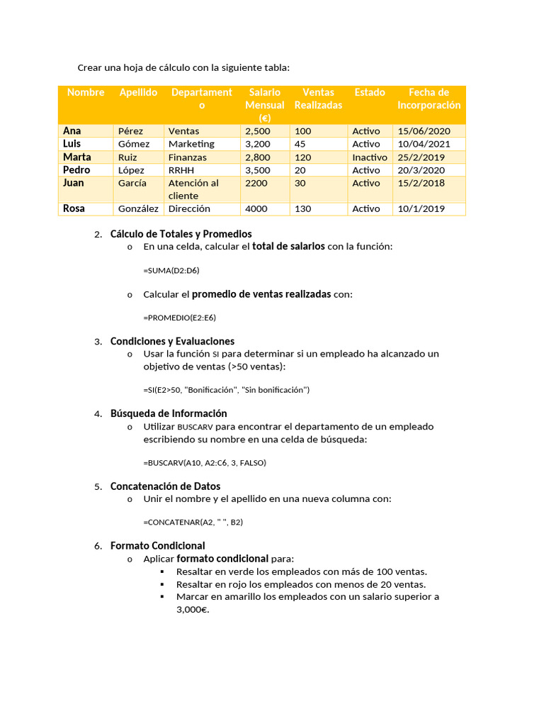 Ejercicio Repaso Excel | PDF