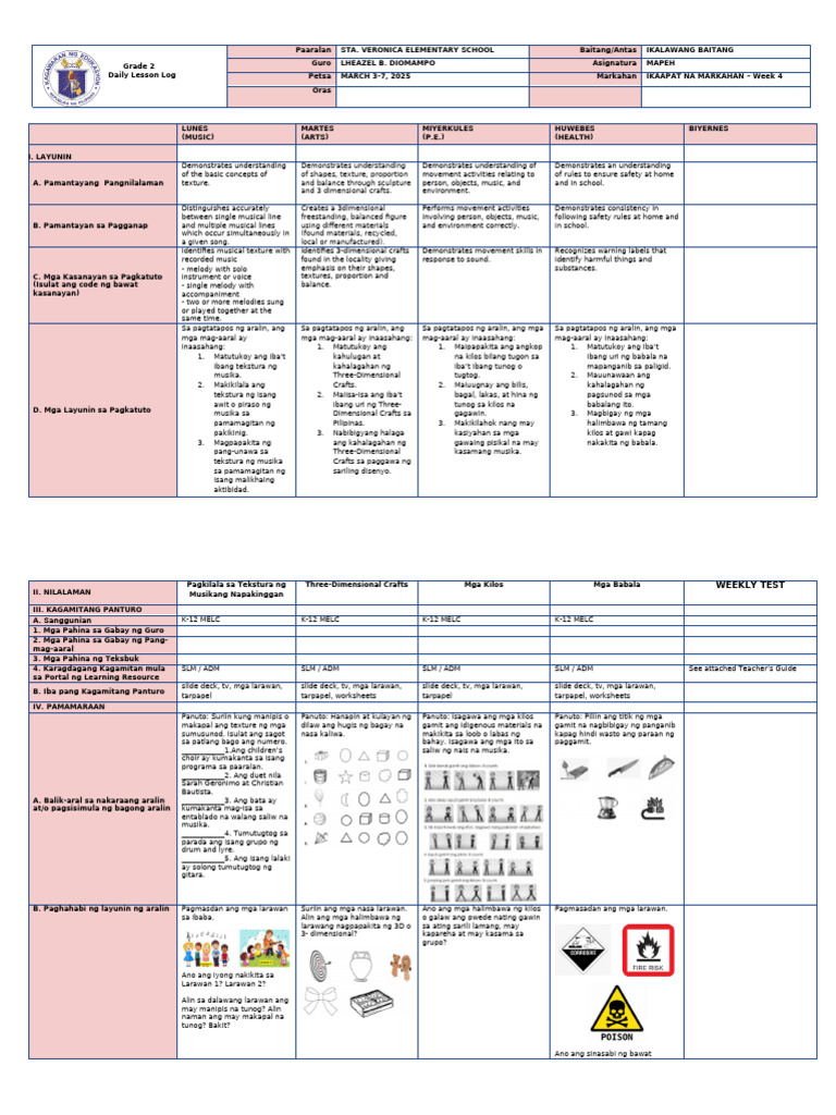 Q4-WEEK4-DLL-MAPEH 2 | PDF