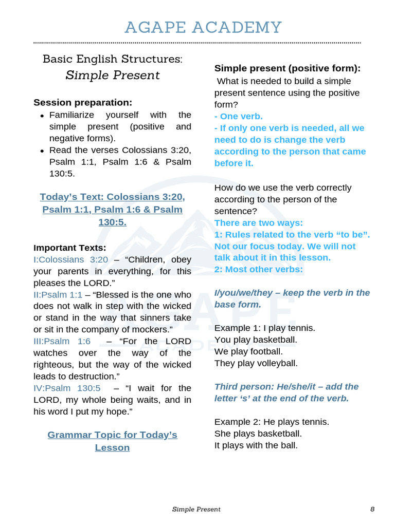Simple Present Lesson 1 STUDENT | PDF | English Language | Languages