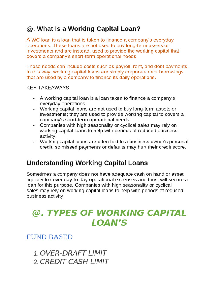 What Is A Working Capital Loan | PDF | Loans | Finance & Money Management