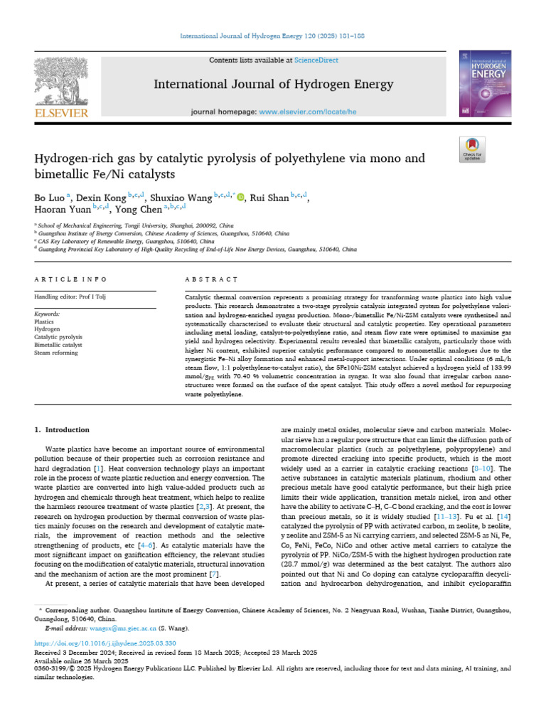 Catalytic Pyrolysis of Polyethylene for Hydrogen | PDF | Catalysis ...