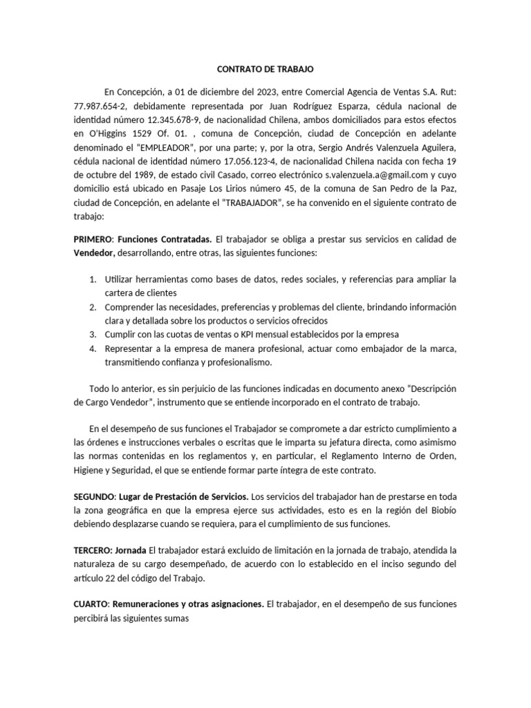 Contrato Vendedor | PDF | Derecho laboral | Business