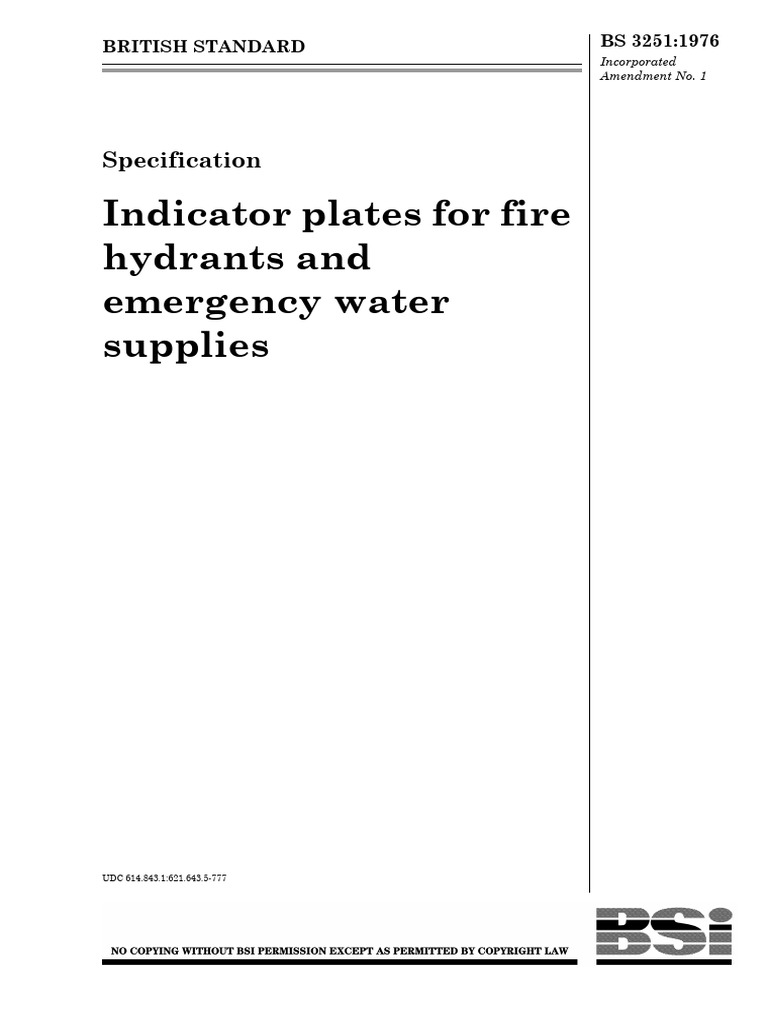 BS 3251 1976 Indicator Plates For Fire Hydrants and Emergency Water ...