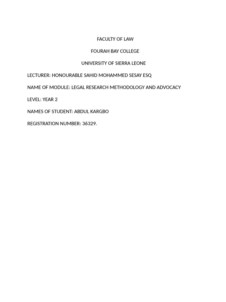 Standard of Proof in Sierra Leone Law | PDF | Burden Of Proof (Law) | Plea