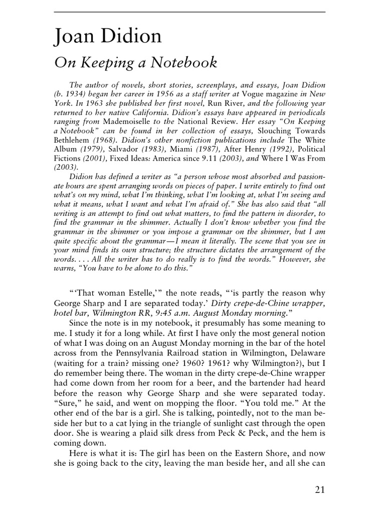 Joan Didion's Insights on Notebooks | PDF