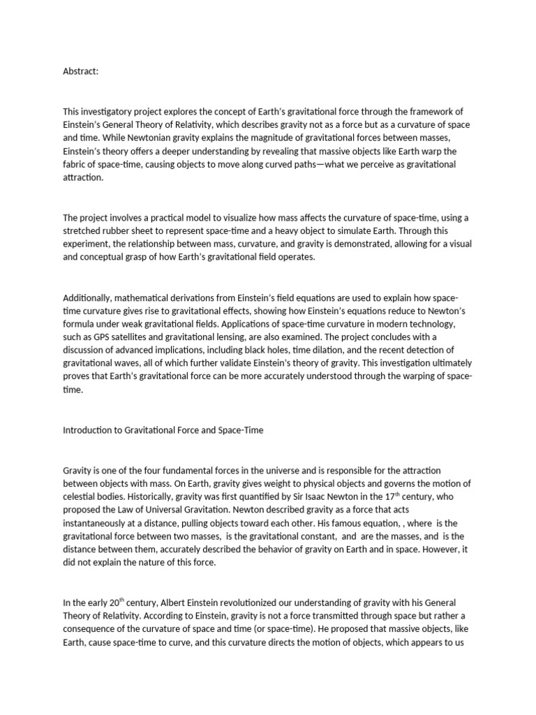 Earth's Gravity and Space-Time Curvature | PDF | Gravity | General ...