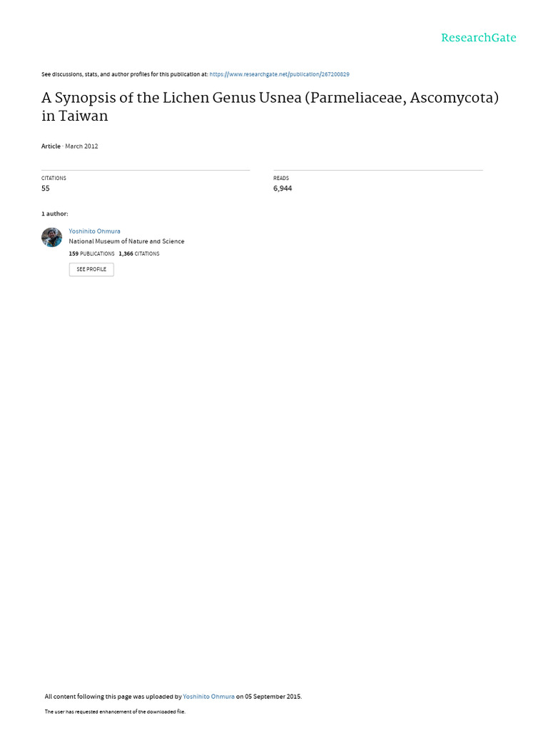 A Synopsis of The Lichen Genus Usnea Parmeliaceae | PDF | Thin Layer ...