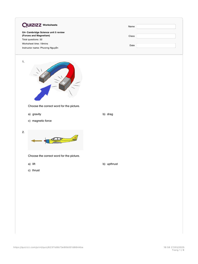 8th Grade Forces and Motion Worksheet | PDF | Force | Drag (Physics)
