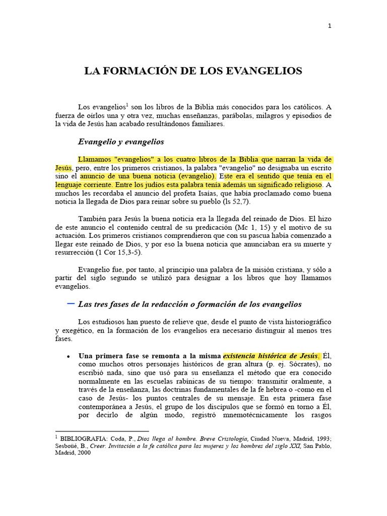 Significado y formación de los evangelios | PDF | Jesús | Evangelios