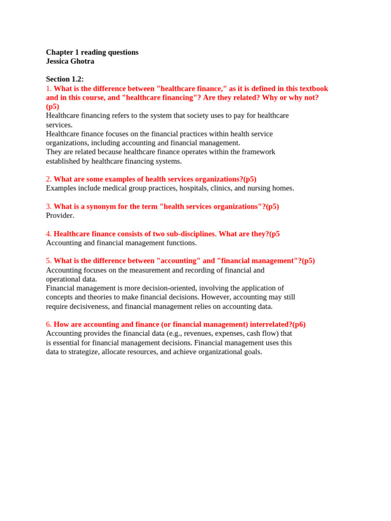 SPEA-H350 Chapter 1 Reading Questions | PDF | Patient | Hospital