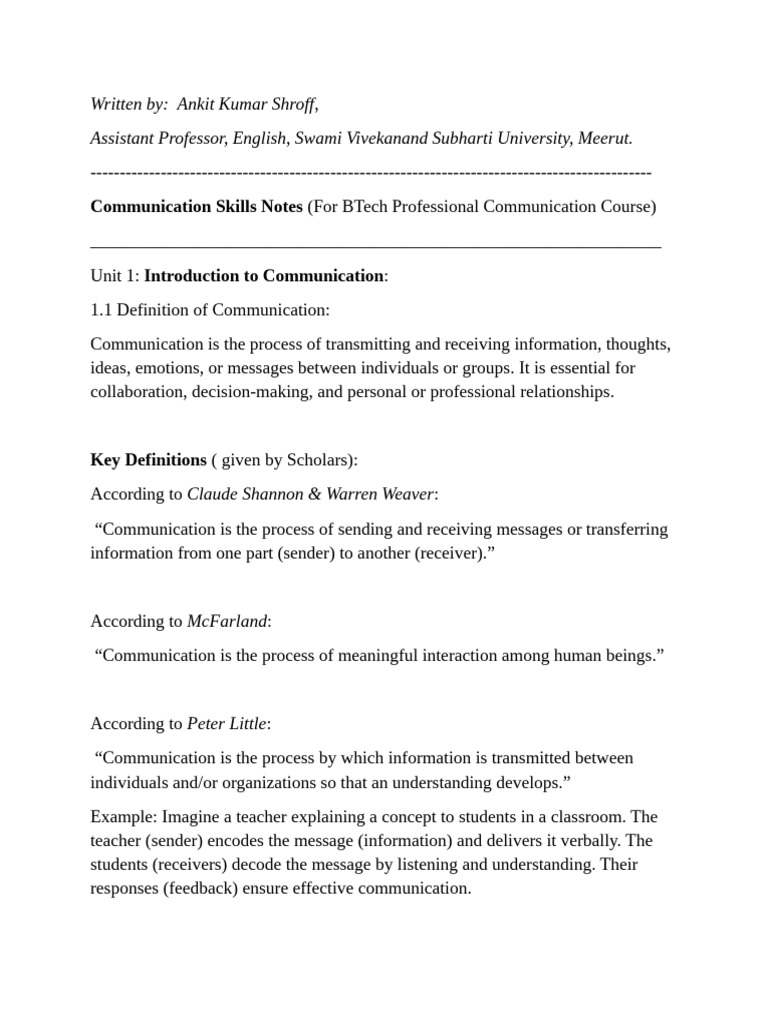 BTech Communication Skills Overview | PDF | Communication | Mass Media