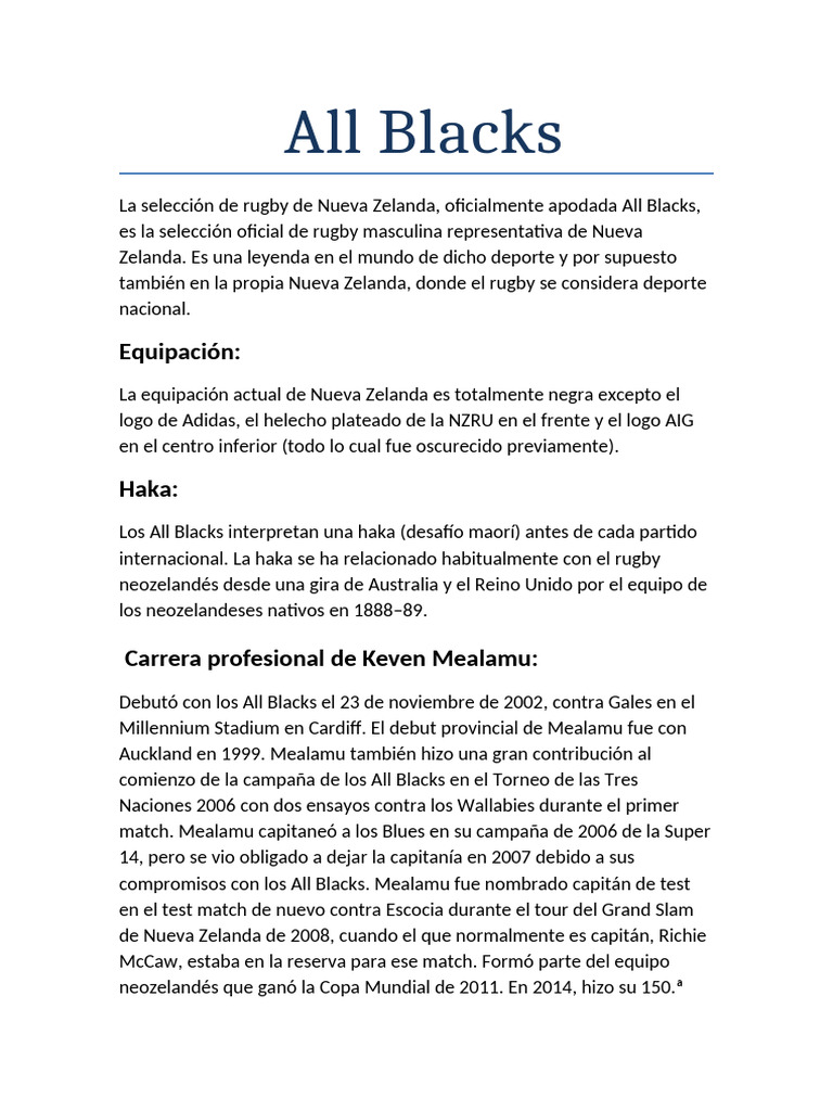 Historia de los All Blacks en Rugby | PDF