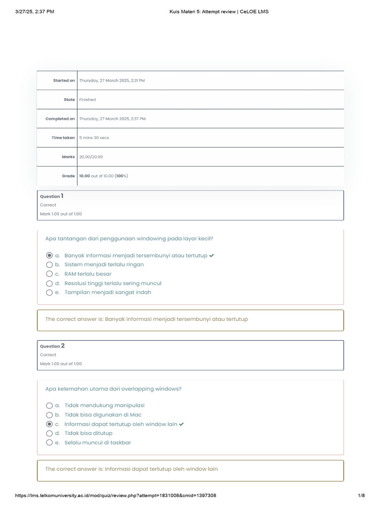 Kuis Materi 5 - Attempt Review - CeLOE LMS | PDF